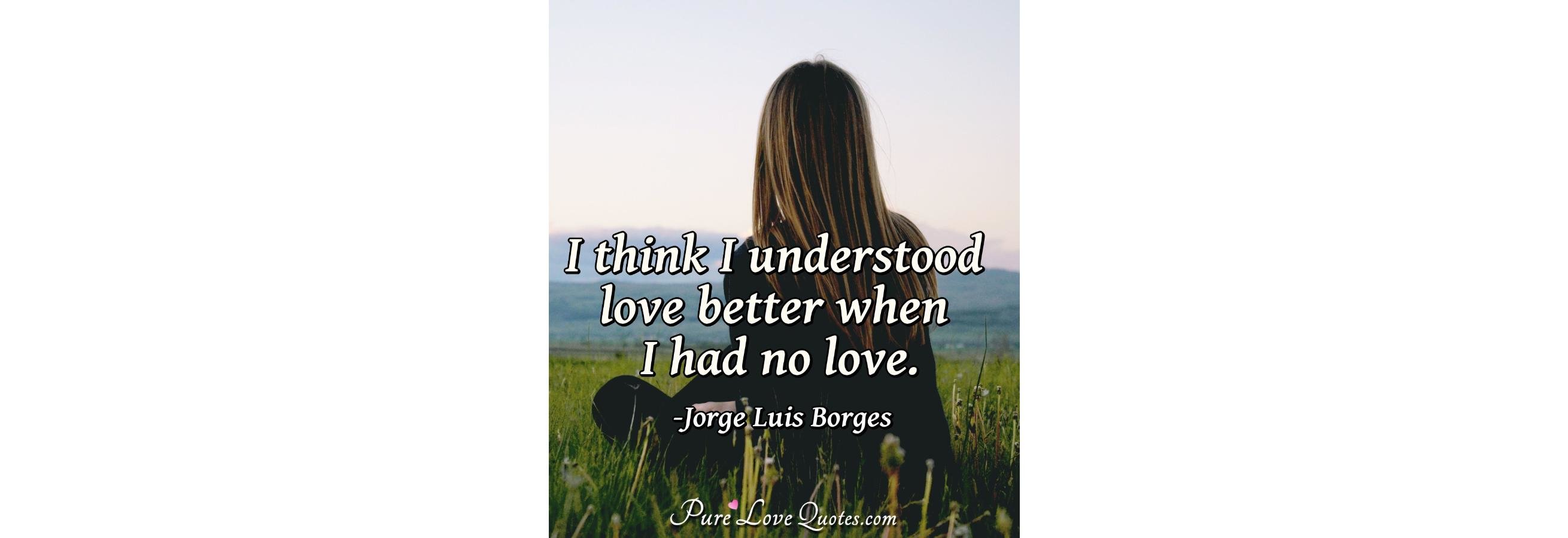 I think I understood love better when I had no love. | PureLoveQuotes