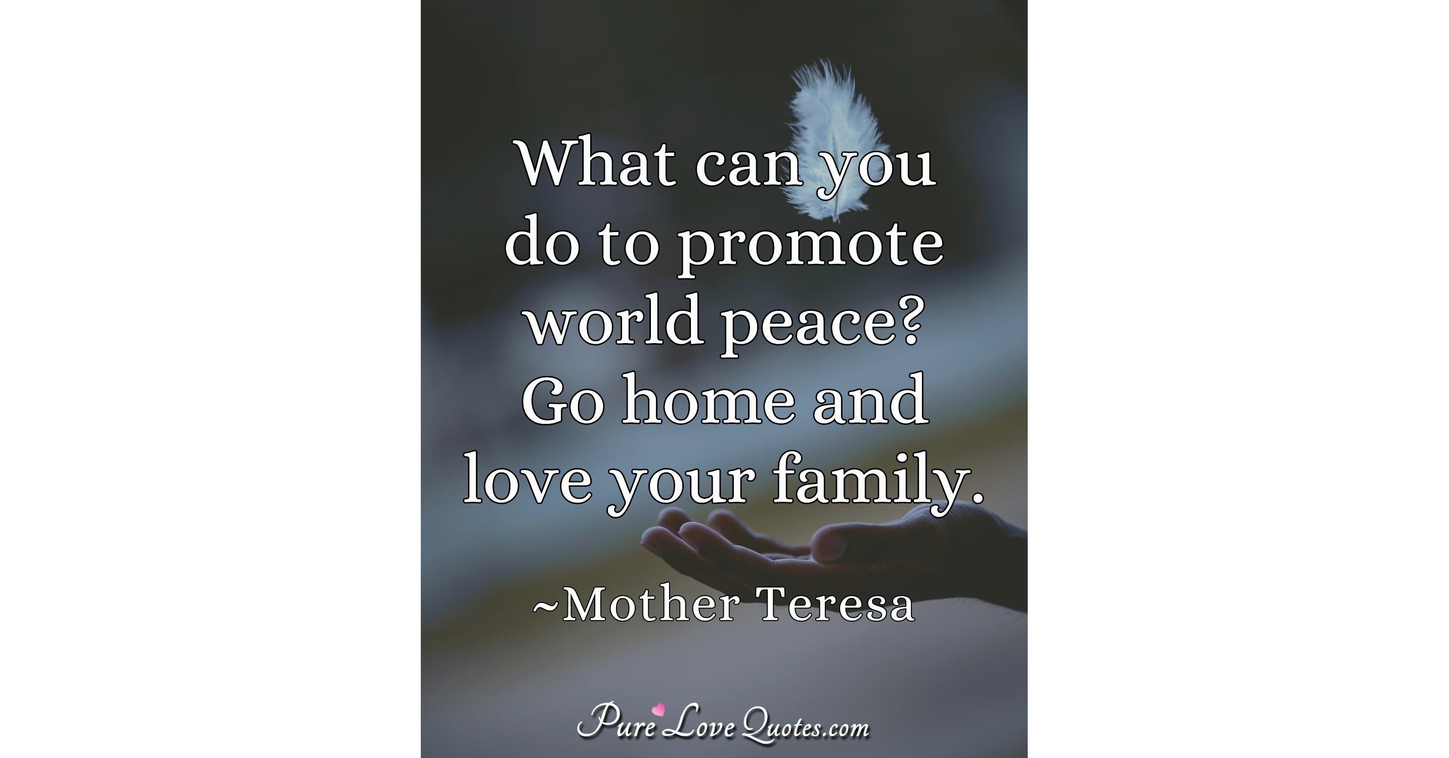 What can you do to promote world peace? Go home and love your family ...